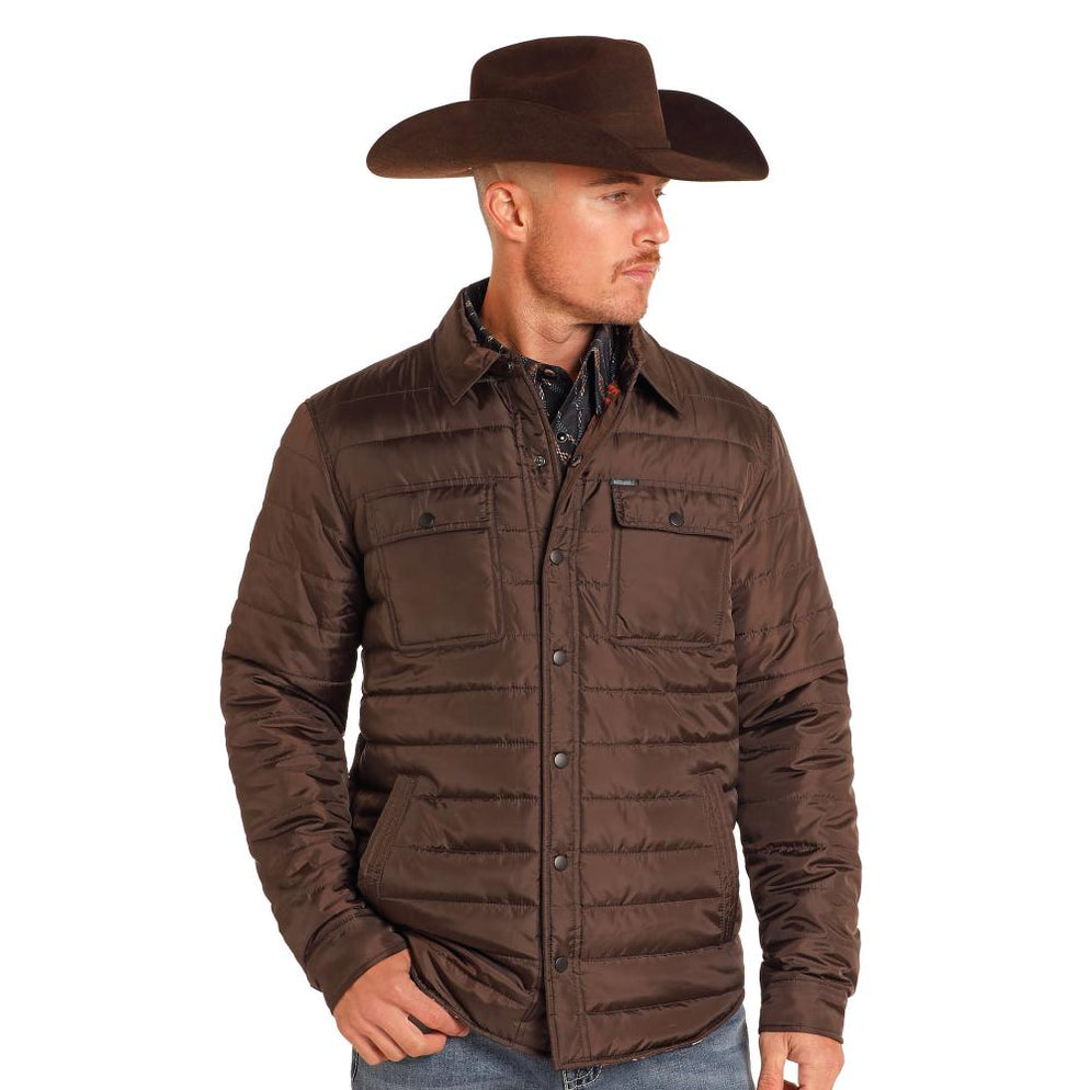 Rock & Roll Denim Brown Puffer with Aztec Lining Jacket