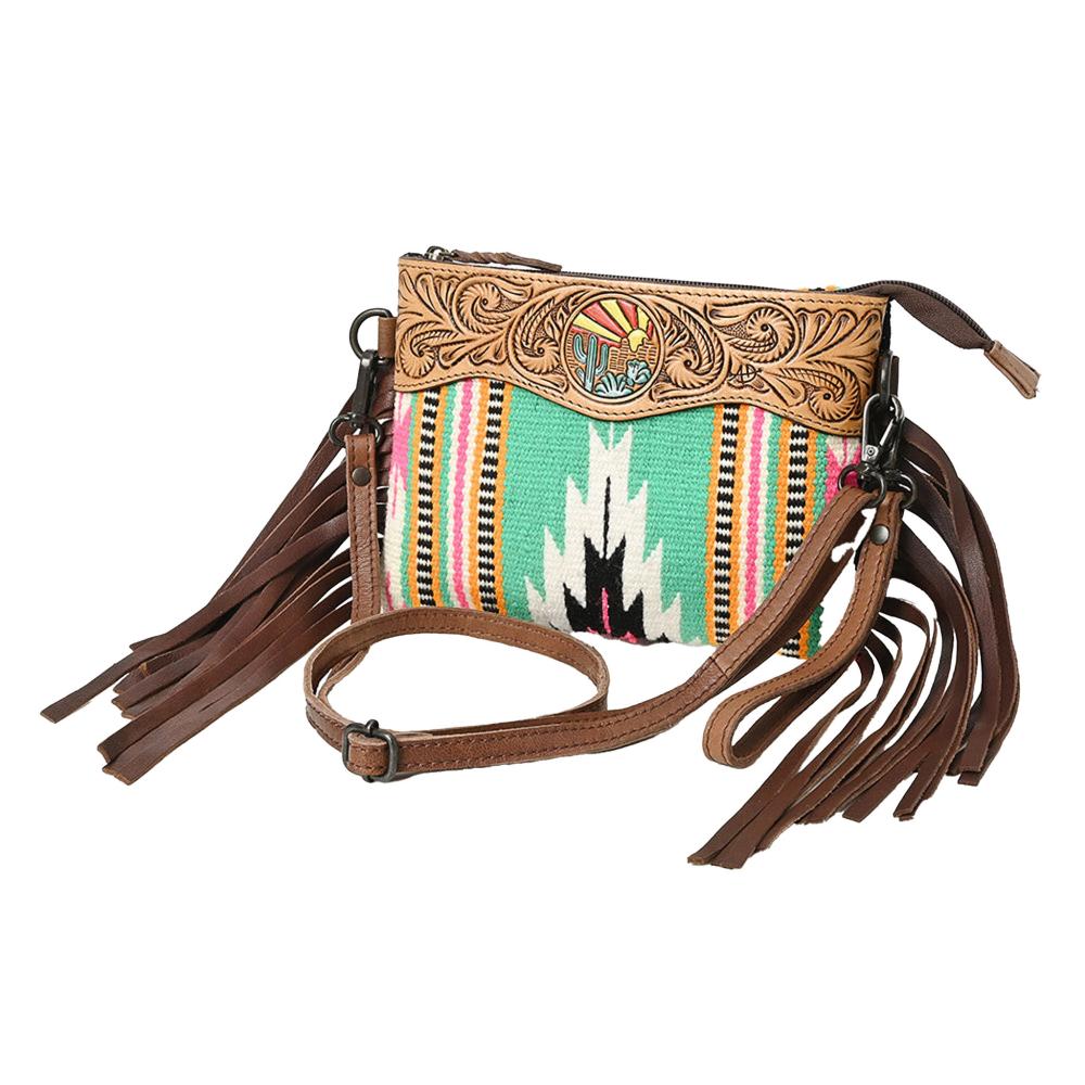 American Darling Saddle Blanket W/Tooled Leather Crossbody