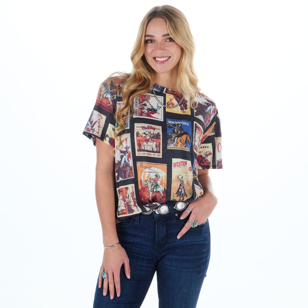 Avery Womens Vintage Western Print Tee