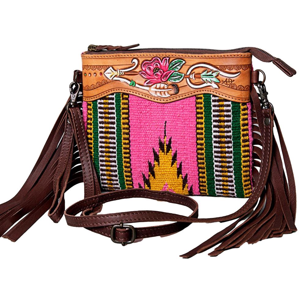 American Darling Leather/Tooled Rose Saddle Blanket Crossbody