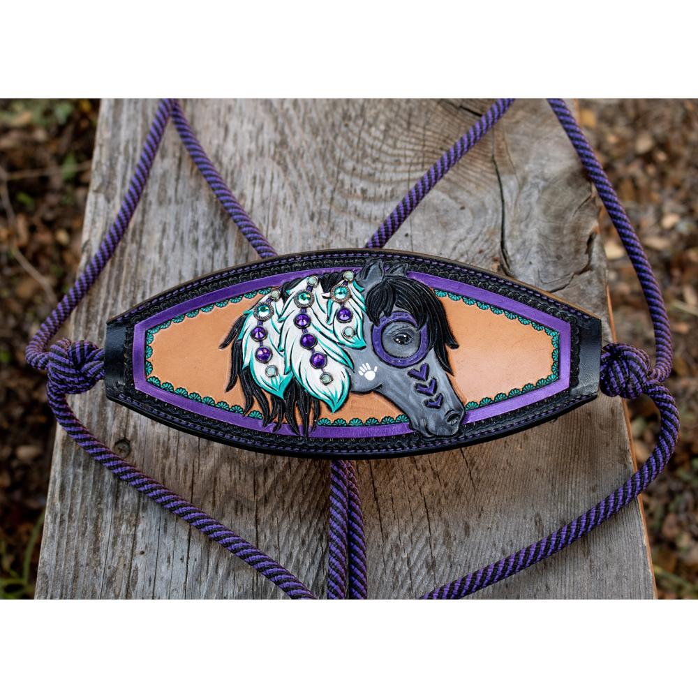 Kk Leathers Purple War Horse Bronc Noseband Rope Halter