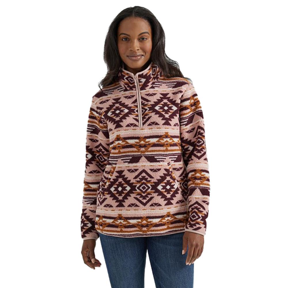 Wrangler Womens Pink Sherpa Quarter Zip Pullover