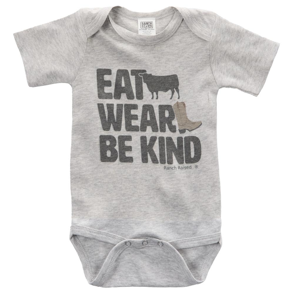 Ranch Raised Kids Be Kind Grey Onesie