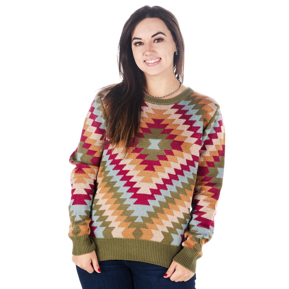 Cotton And Rye Outfitters Womens Magenta Geo Star Sweater
