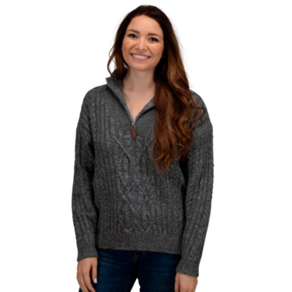 Cotton And Rye Outfitters Womens Grey Cable Knit Half Zip Sweater