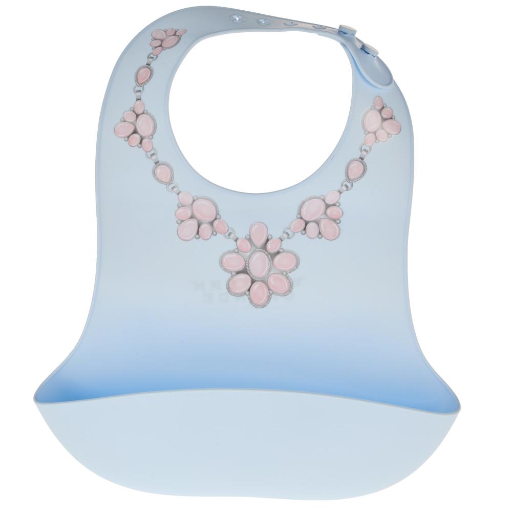 Western Grande Baby Blue Bib with Pink Cluster Print