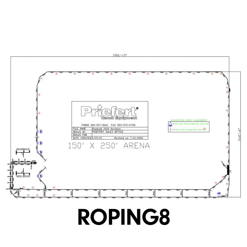 Priefert ROPING ARENA 150 x 250 PREMIER WITH 10' RETURN ALLEY