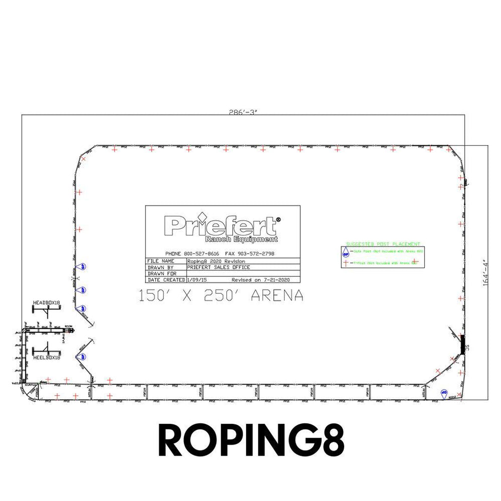 Priefert ROPING ARENA 150 x 250 PREMIER WITH 10' RETURN ALLEY