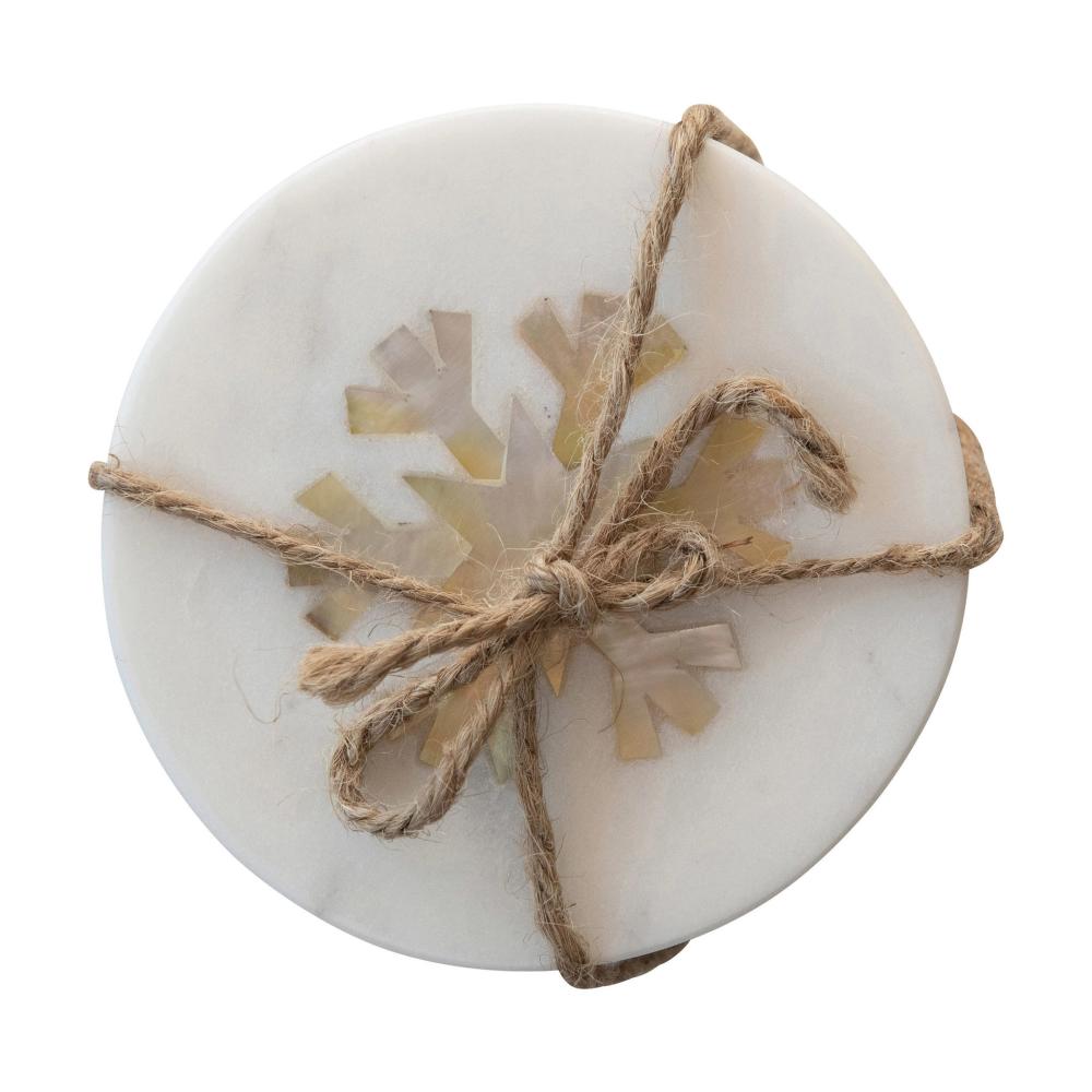 Creative Co-Op Marble Snowflake Inlay Coasters