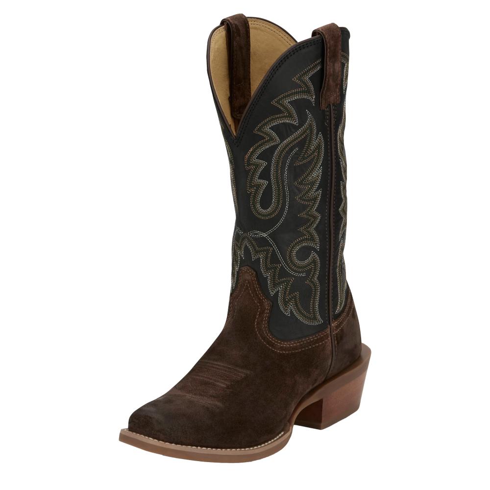 Justin Boot Company Mens Frontier Chocolate Roughout 13In Black Goat T