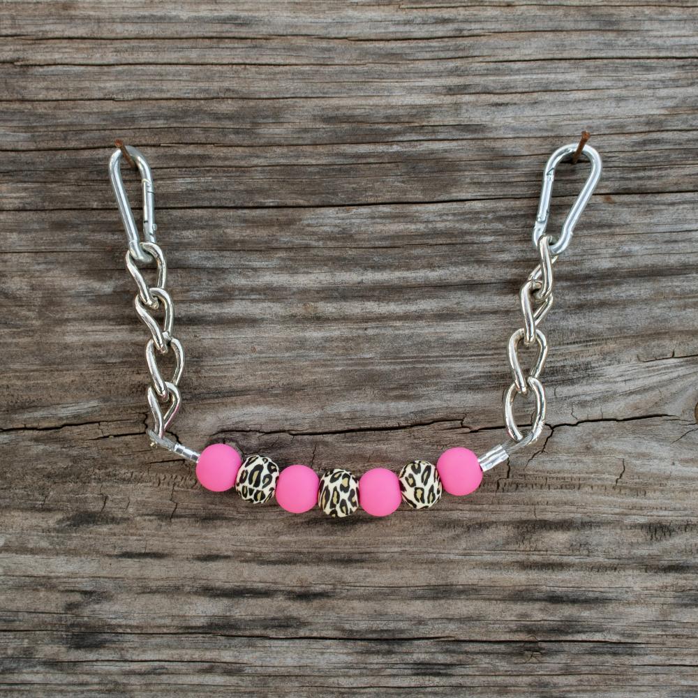 NRS Neon Pink Leopard Silicone Beaded Chain Gag Curb Strap
