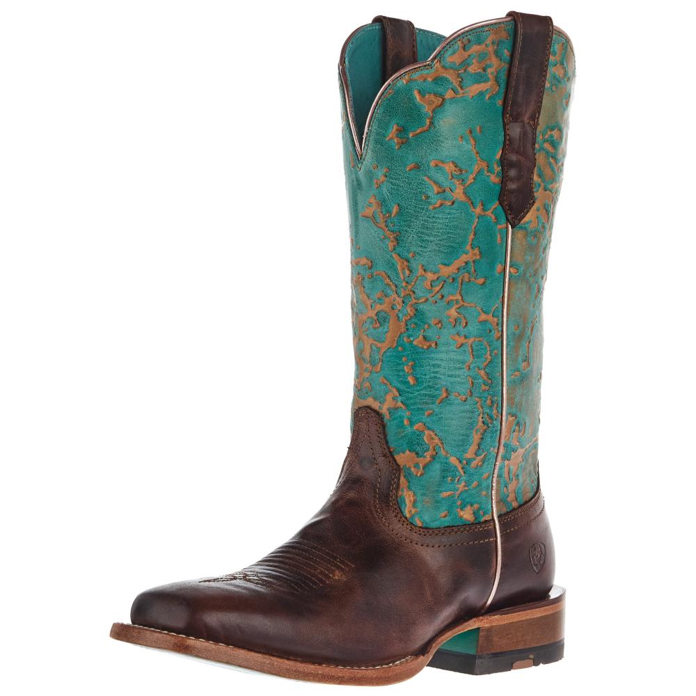 Ariat Womens Frontier Honey Brown Vamp 12In Turquoise Patina Top Cowgi