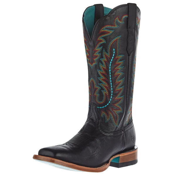 Ariat Womens Frontier Tilly Black Vamp 12In Black Embroidered Top Cowg