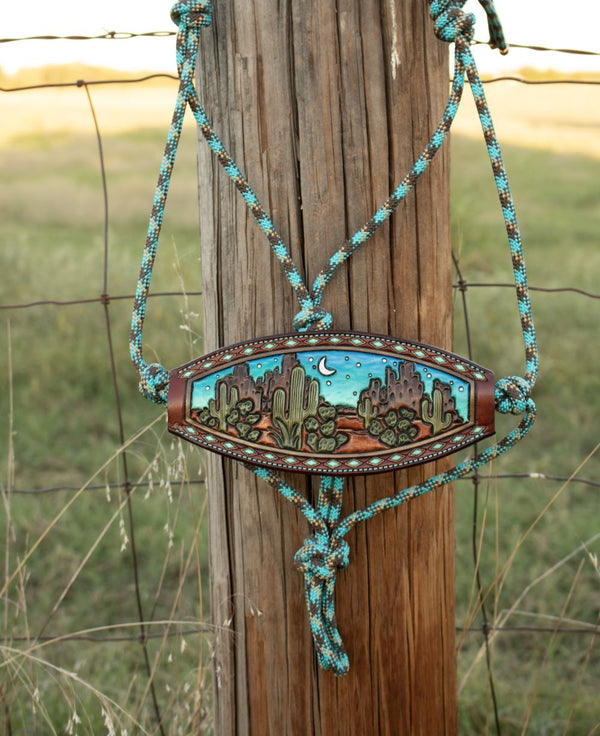Kk Leathers Turquoise Western Desert Bronc Noseband Rope Halter