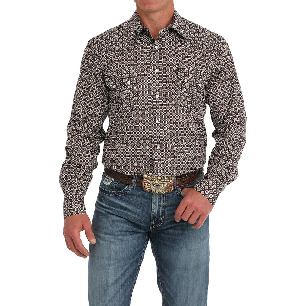 Cinch Men Brown Print Modern Fit Shirt