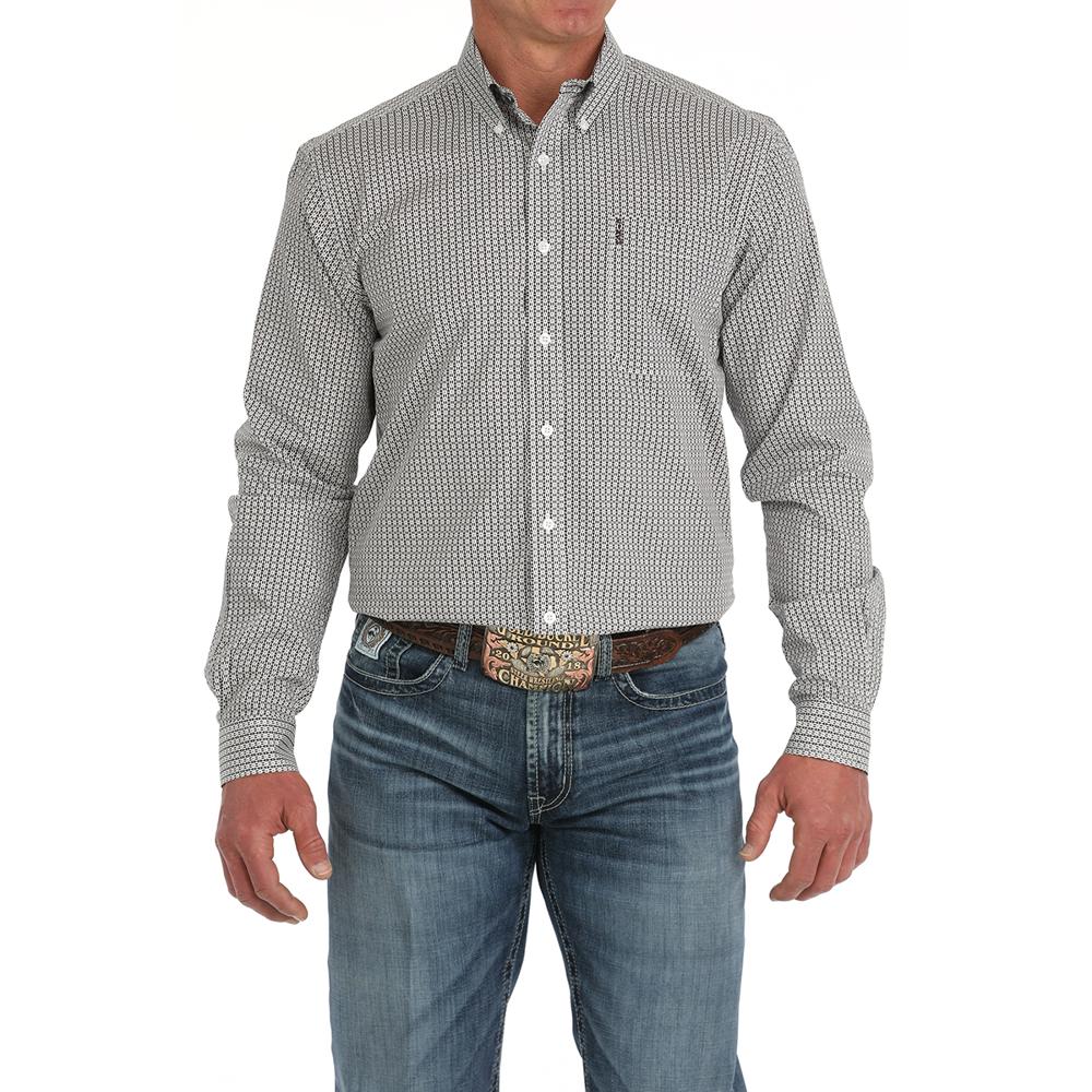 Cinch Men White Print Modern Fit Shirt