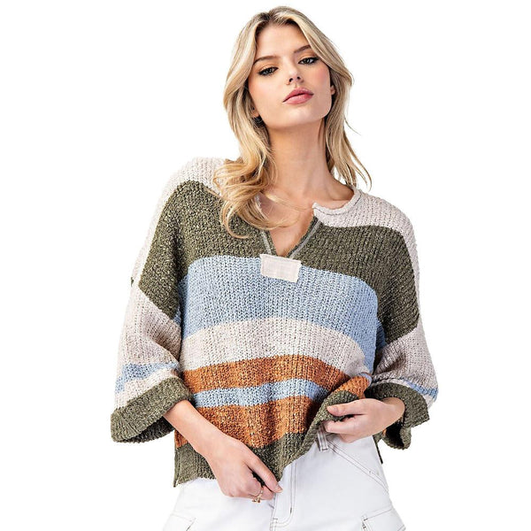 Ee Some Womens Fern Large Strip Sweater