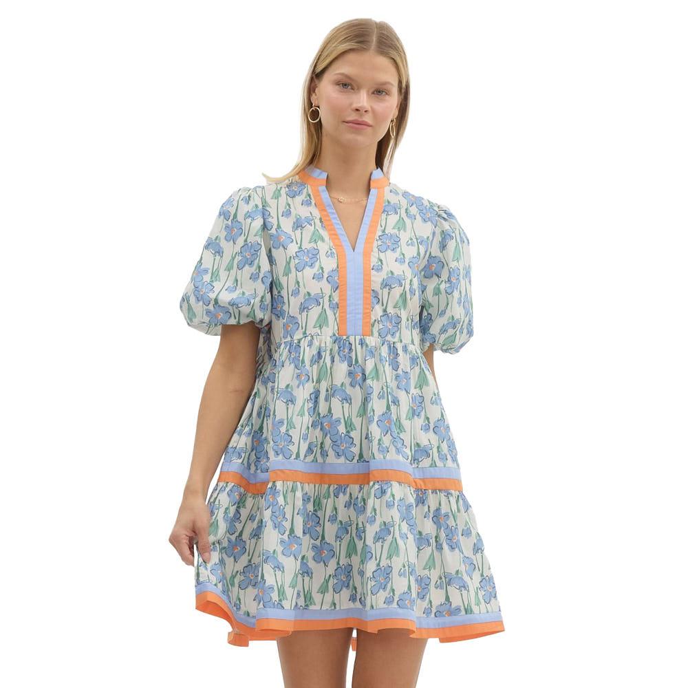 Entro Womens Blue Print Mini Dress