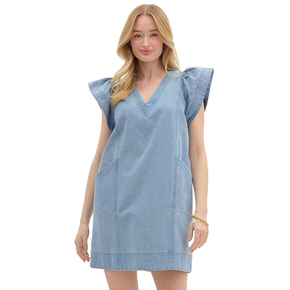 Entro Womens Light Blue Ruffle Sleeve Mini Dress