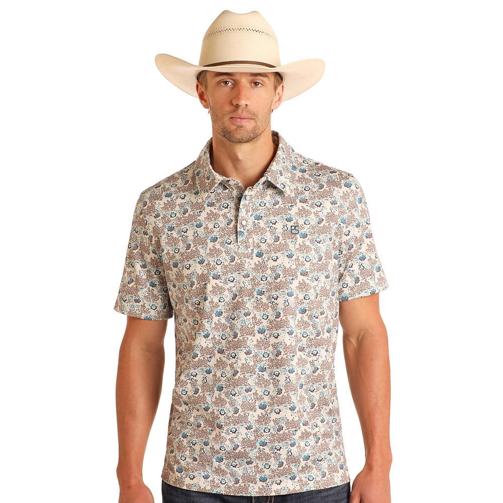 Panhandle Slim Men's Natural Cactus Print Short Sleeve Polo