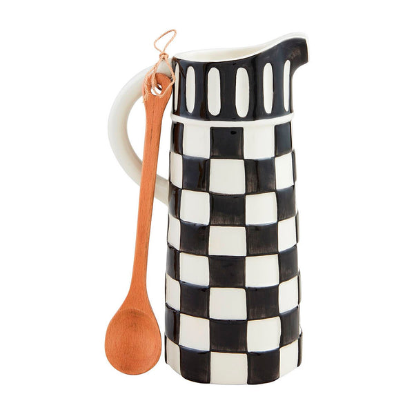 Mud Pie Black and White Check Pitcher Set