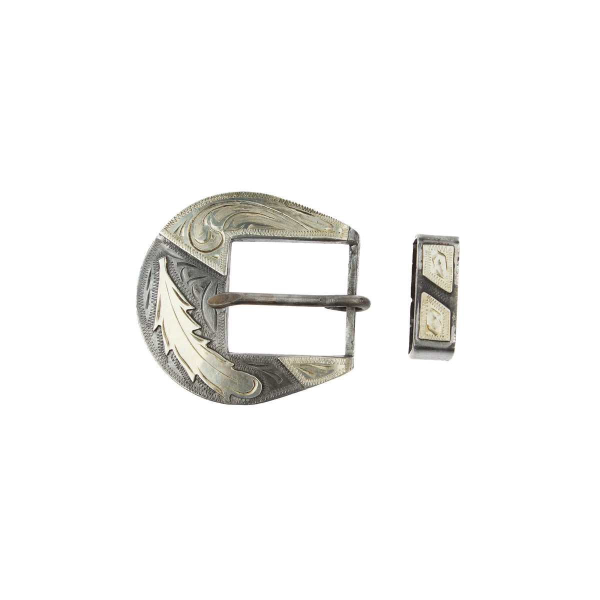 Cowperson Tack Silver Feather Blue Iron 1in Buckle and Keeper