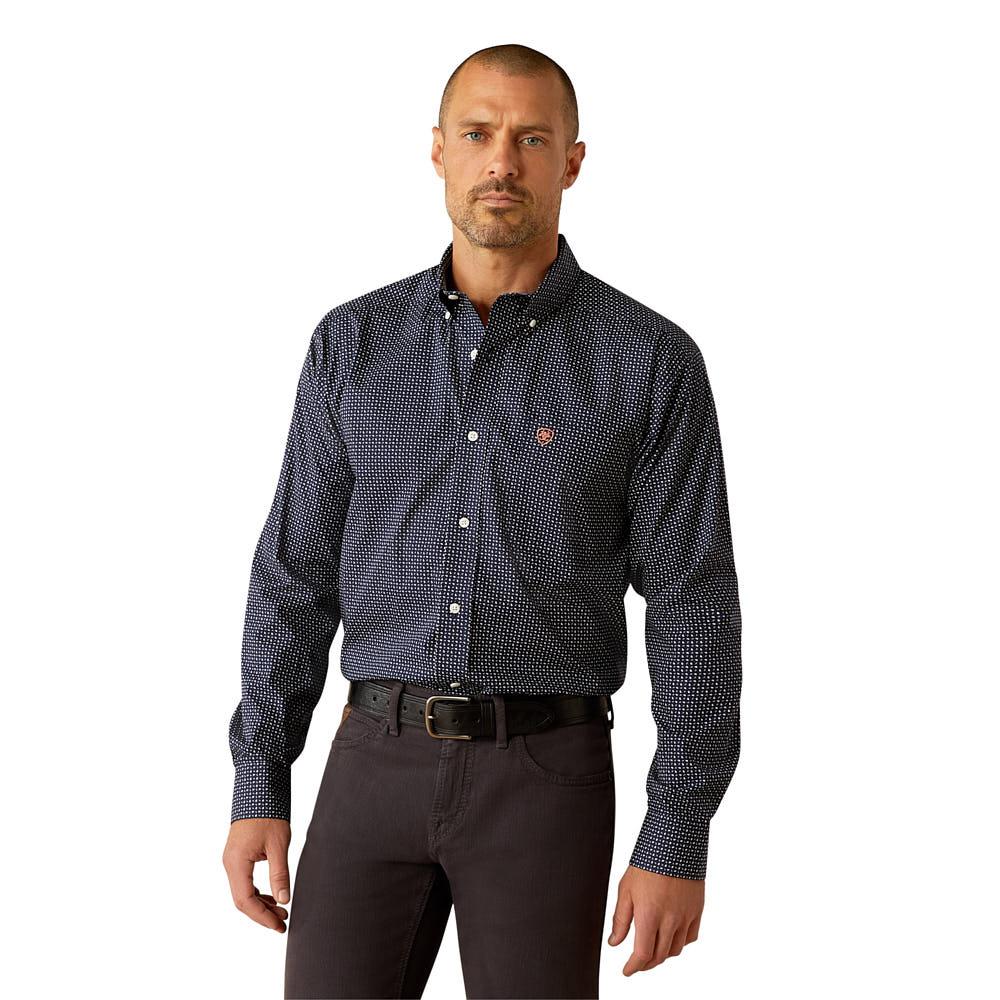 Ariat Men's Navy Print Orrell Wrinkle Free Long Sleeve Button Down Shi