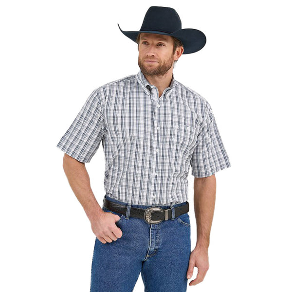 Wrangler Men's George Strait White Plaid Print Shirt