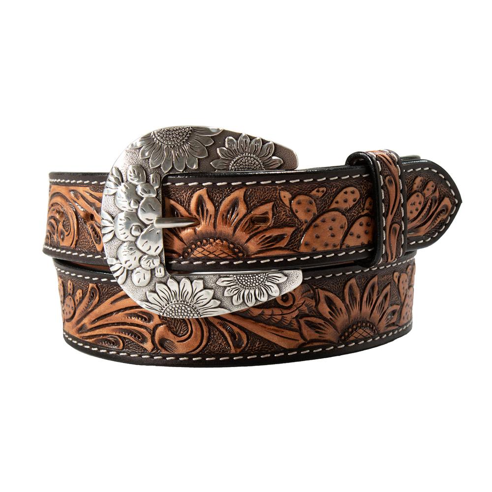 Women's Tooled Sunflower and Cactus Belt