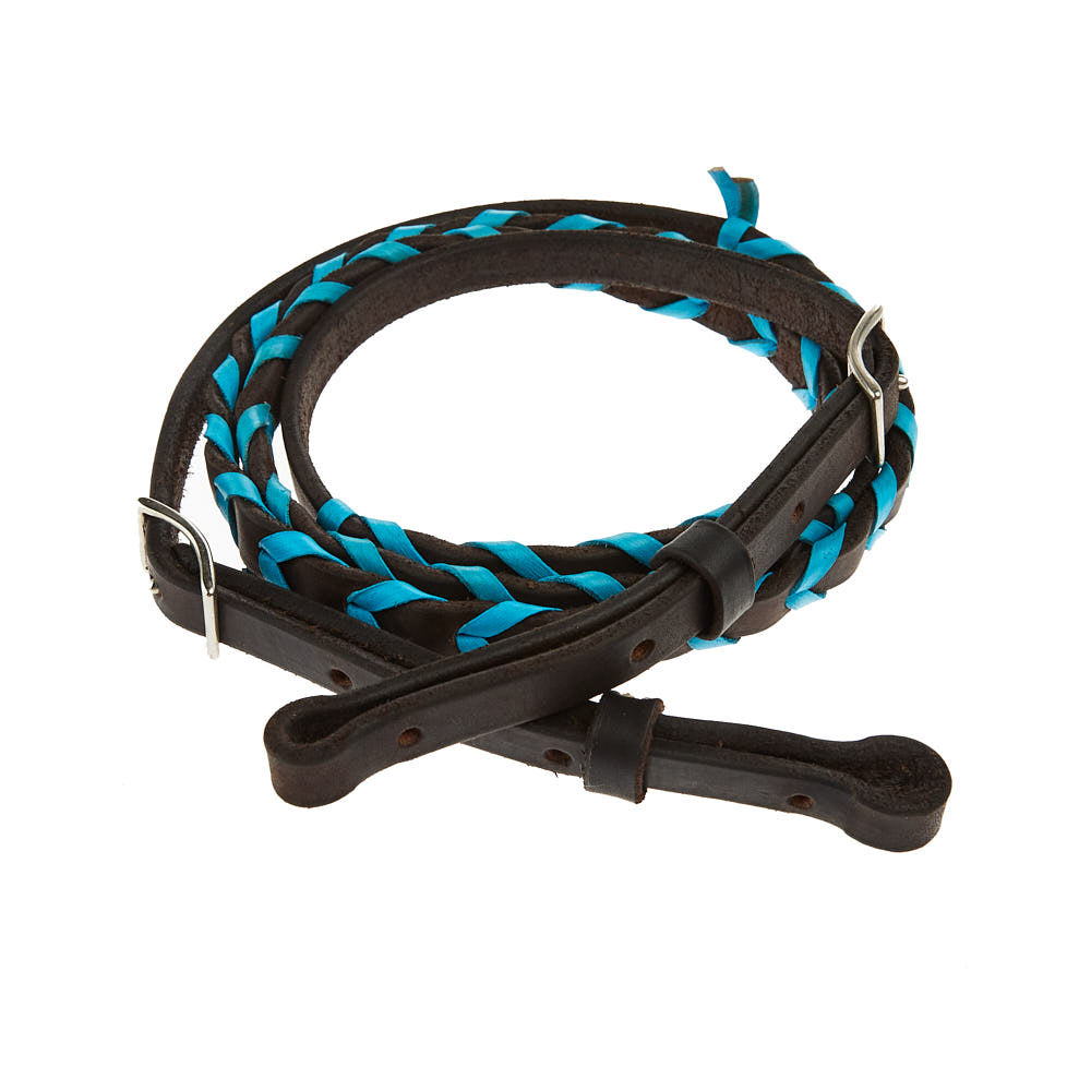 Tomahawk Blue Lace Leather Braided Barrel Reins