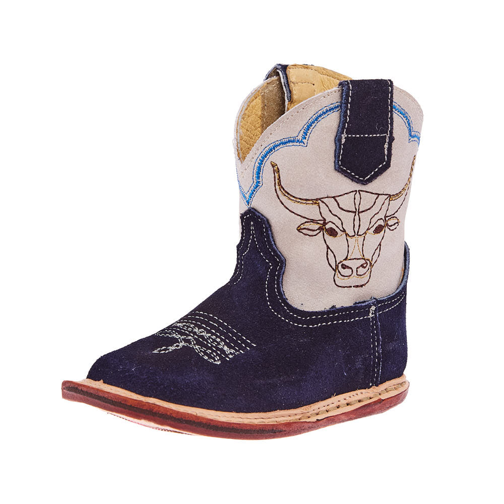 Roper Footwear Infant Cowbabies Steer Head Blue Suede Boot