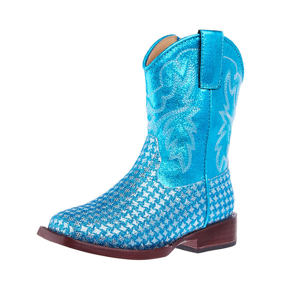 Roper Footwear Toddler Glitter Gleam Turquoise Checkered Cowgirl Boot