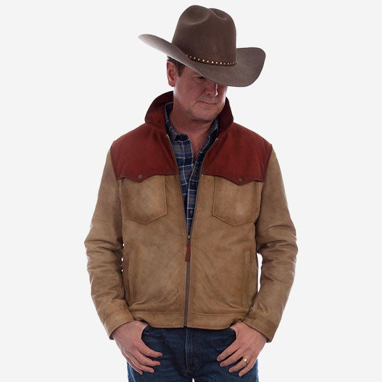 Skully Clothing Scully Brown and Tan Leather Zip Front Jacket