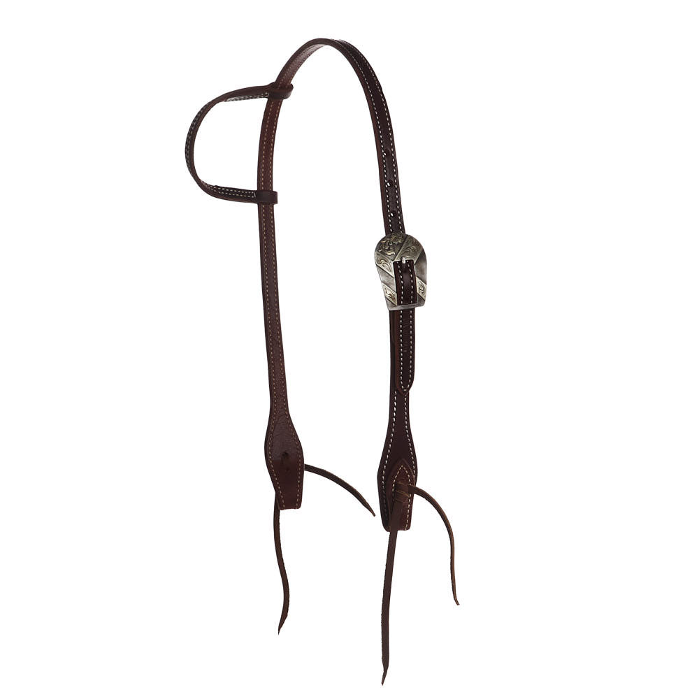Cowperson Tack Dark Leather Single Ear Headstall with Floral Buckle