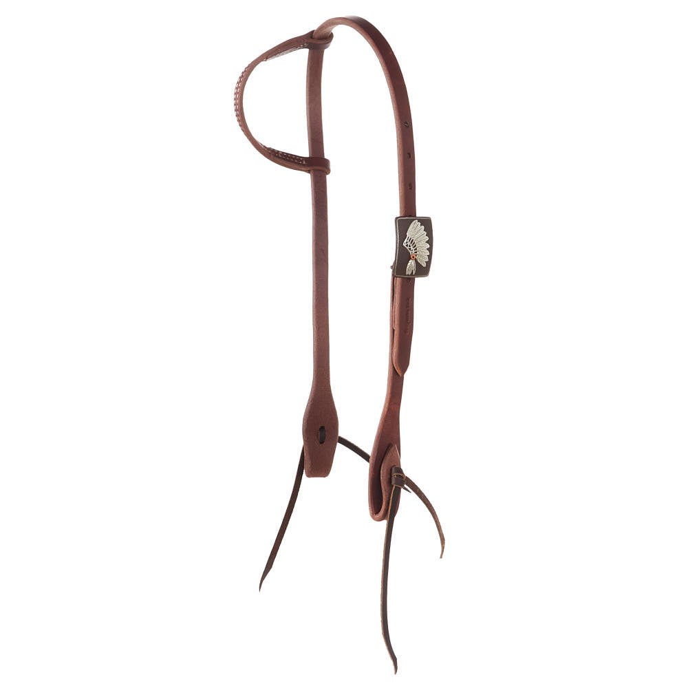 Cowperson Tack Harness Leather Single Ear Headstall with Indian Headre