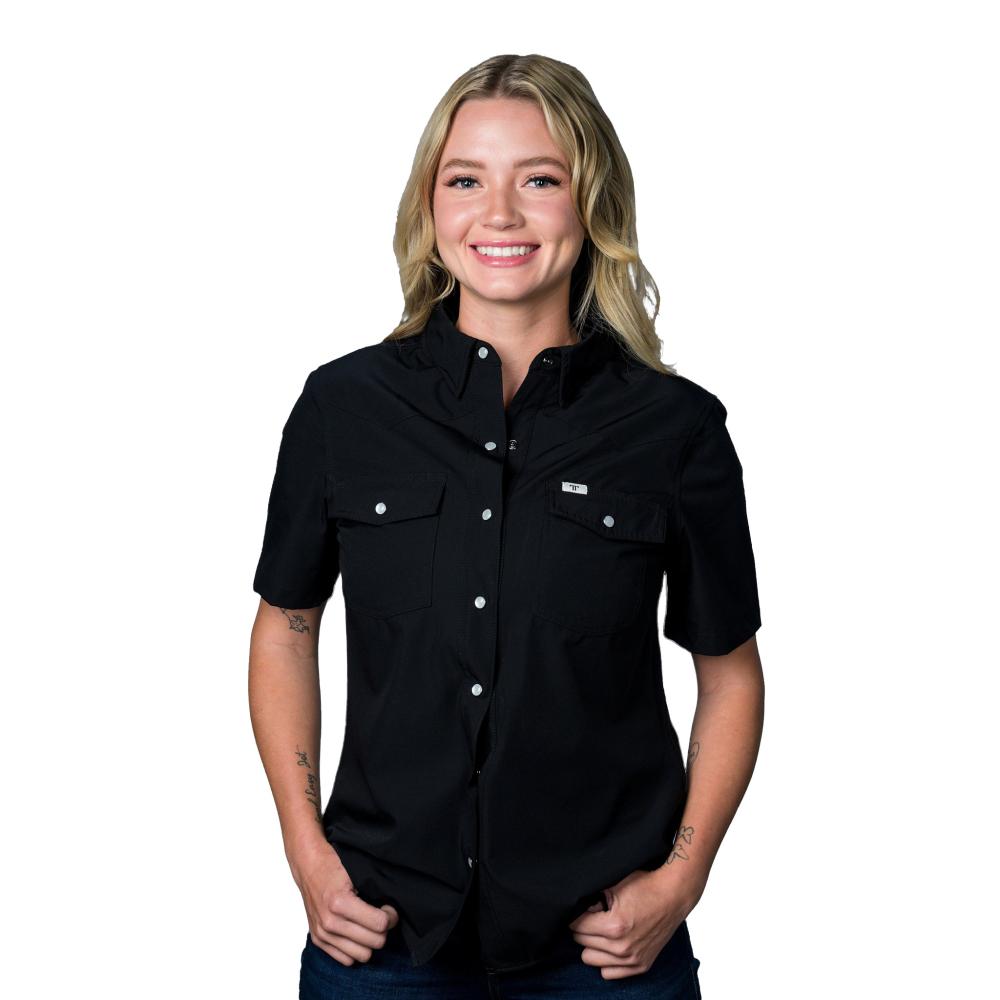 Ferrell Brands Inc Womens Black Vented Pearl Snap Shirt