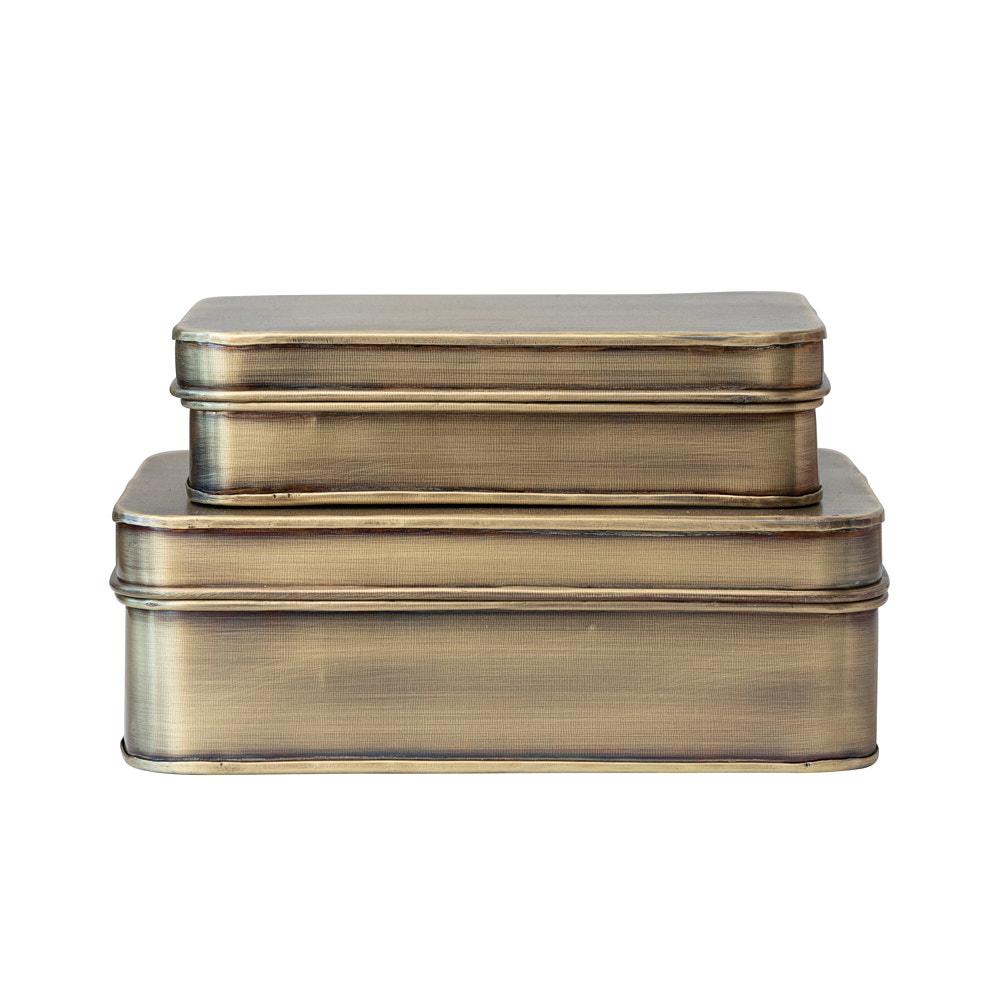 Creative Co-Op Antique Brass Finish 2 Piece Metal Box Set