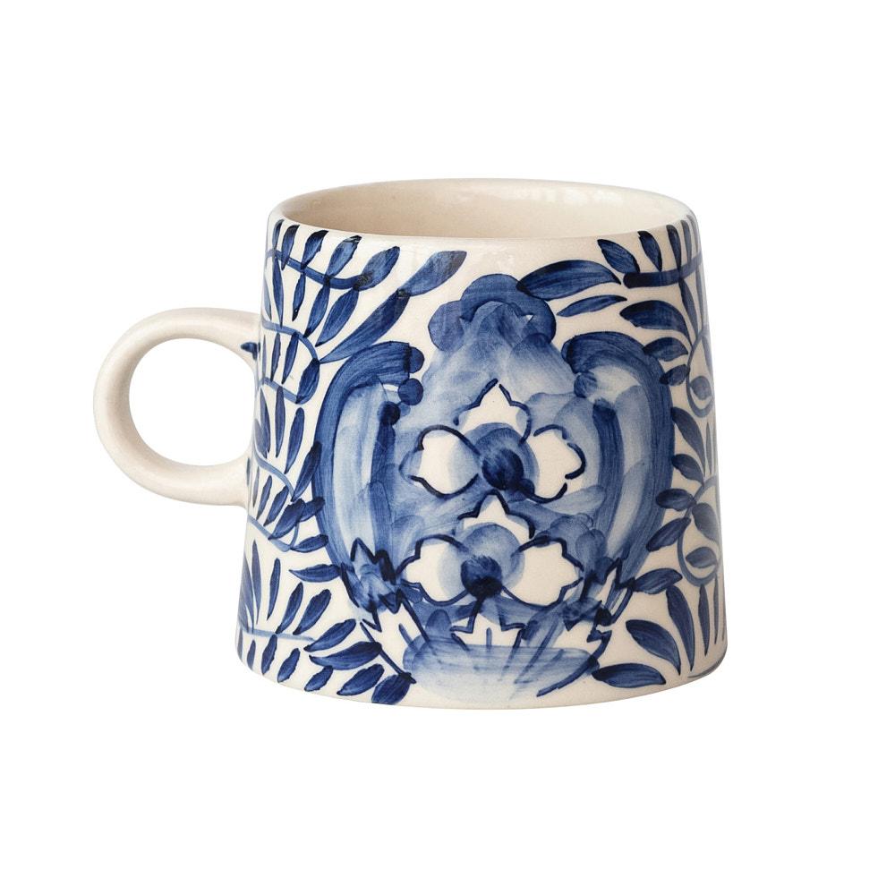 Creative Co-Op Cream/Blue Hand Painted Stoneware Mug
