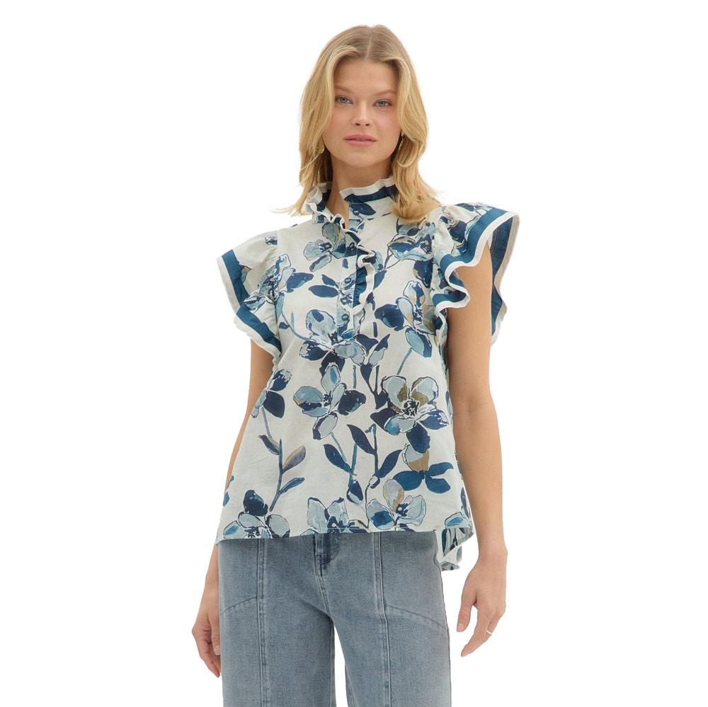 Entro Women's Navy Floral Print Top