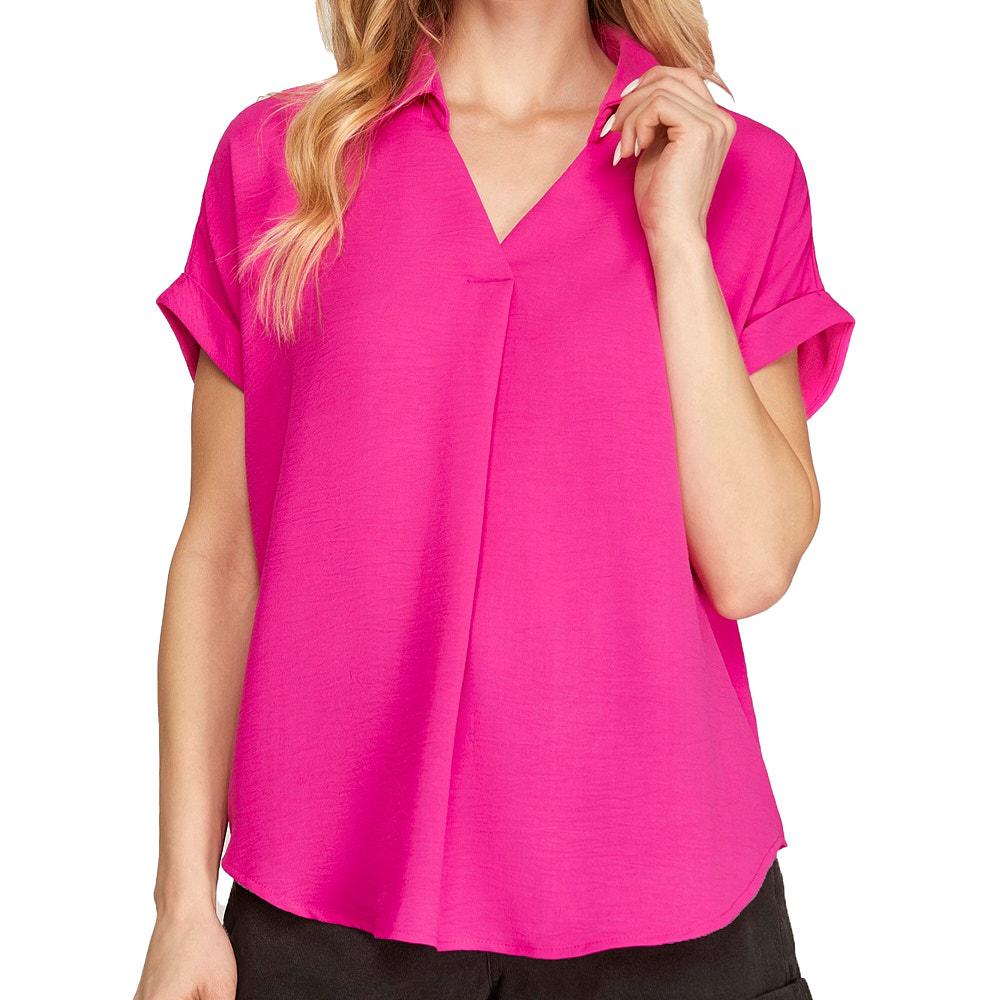 She & Sky Women's Hot Pink Collard Top
