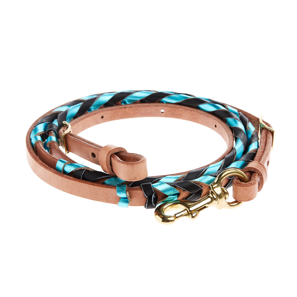 NRS TACK Metallic Turquoise and Black Laced Barrel Reins
