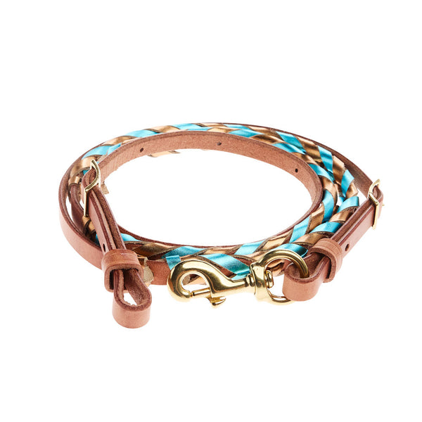 NRS TACK Metallic Bronze and Metallic Turquoise Laced Barrel Reins