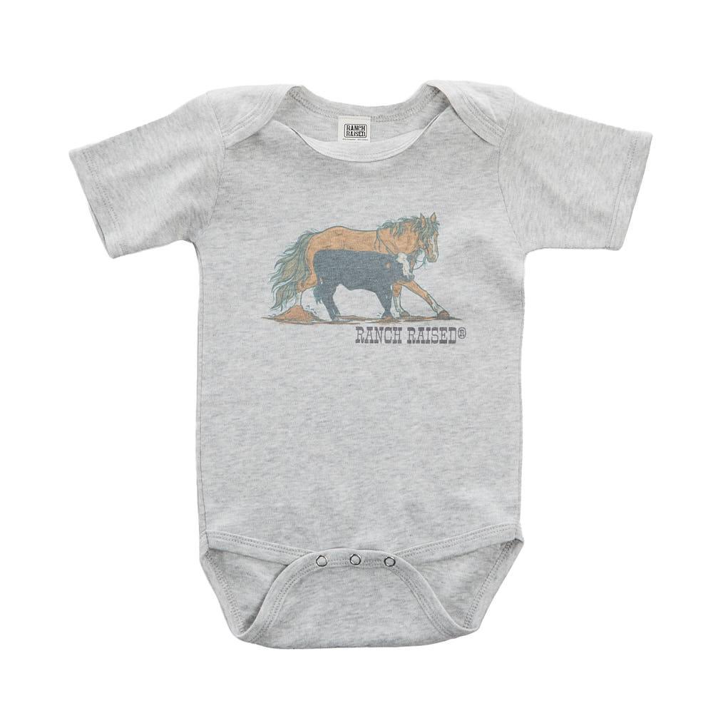 Ranch Raised Boy's Light Grey Cowtown Onesie