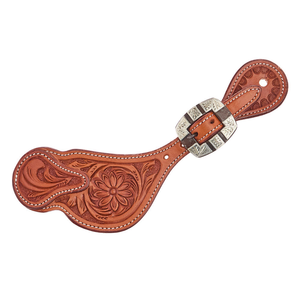 Tomahawk Shaped Tooled with Antique Buckle Spur Straps