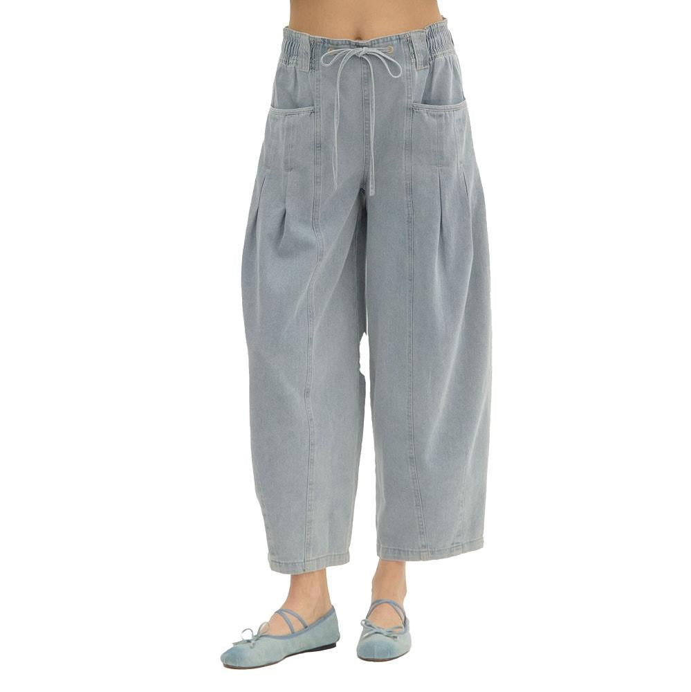 Entro Women's Denim High Waist Balloon Draw String Pants