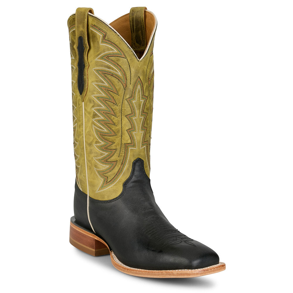 Justin Boot Company Mens Burchett Black Goat Vamp 13In Green Cowhide T