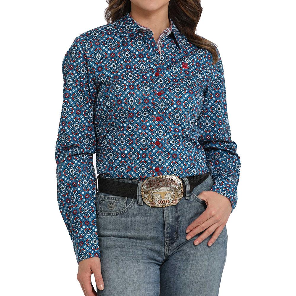 Cinch Women's Blue Patterned Button Shirt