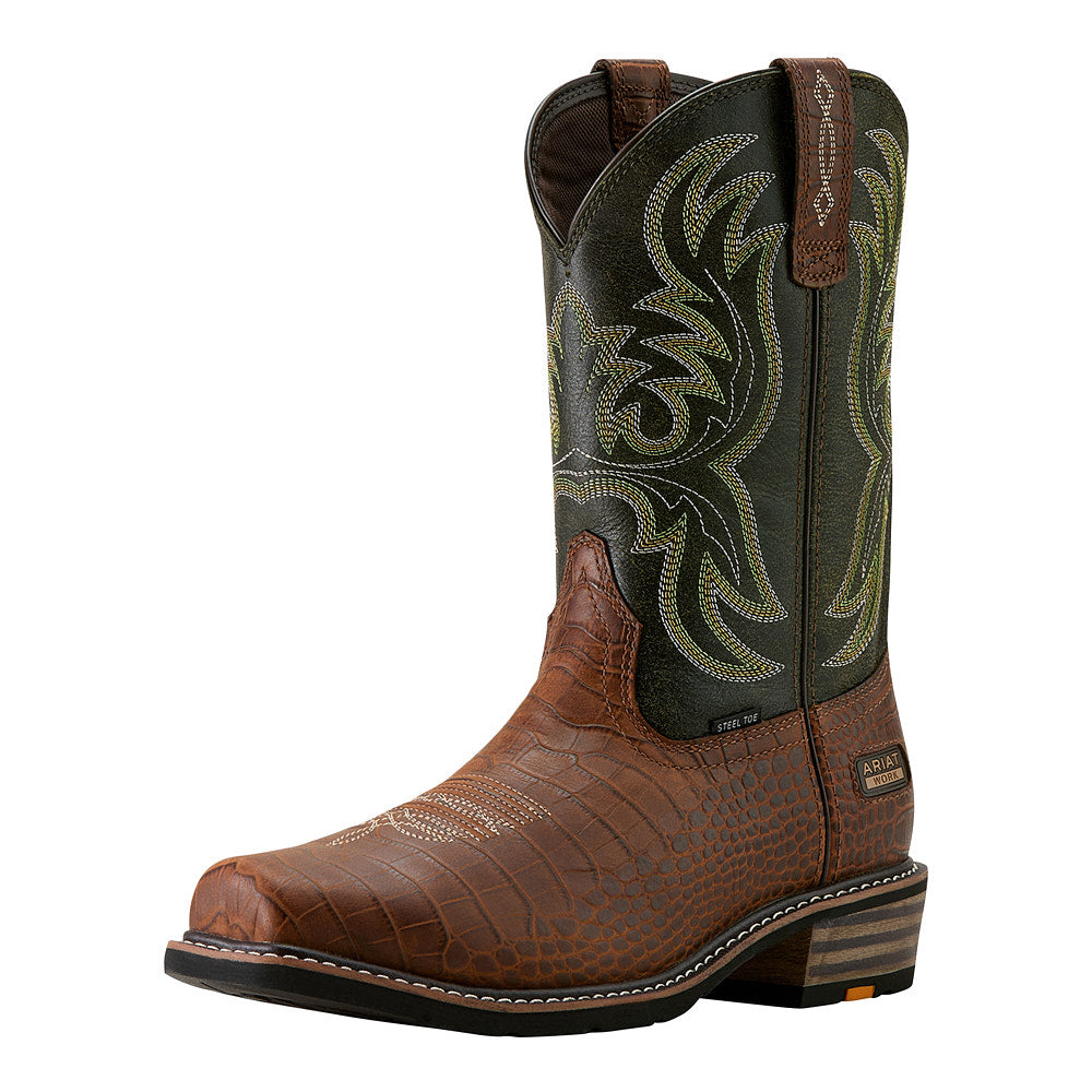 Ariat Men`s Ironside Brown Croco Print 11In Top Square Steel Toe Work