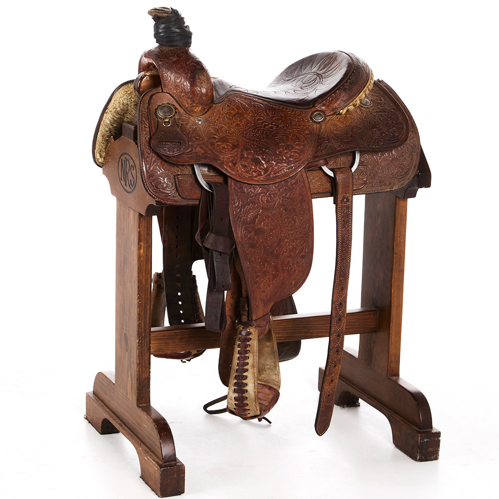 Circle Y Saddlery Used 15in Full Floral Team Roper with a Quilted Seat