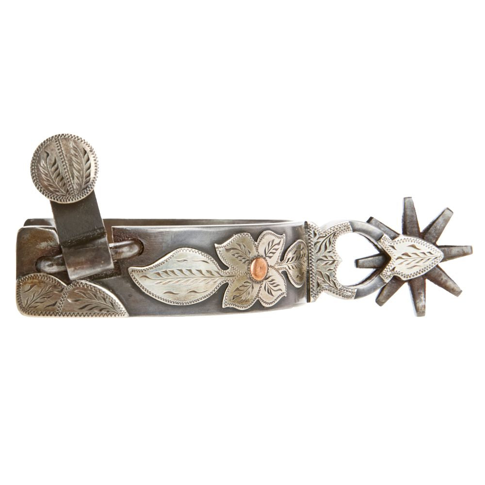 White`S Bits And Spurs Silver Floral 1in Band 8pt Rowel Spurs